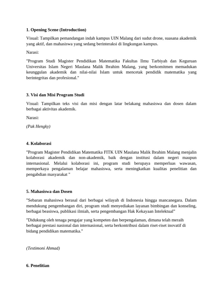 Script Video Profil Prodi | PDF