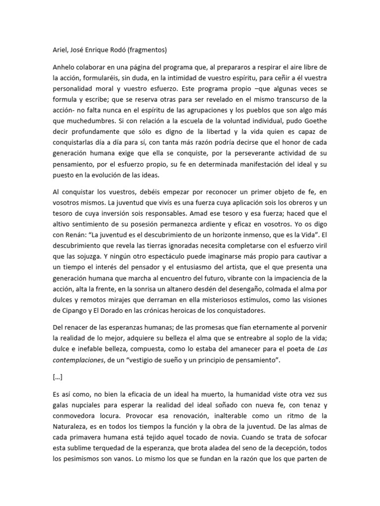 Fragmentos Ariel-José E. Rodó | PDF