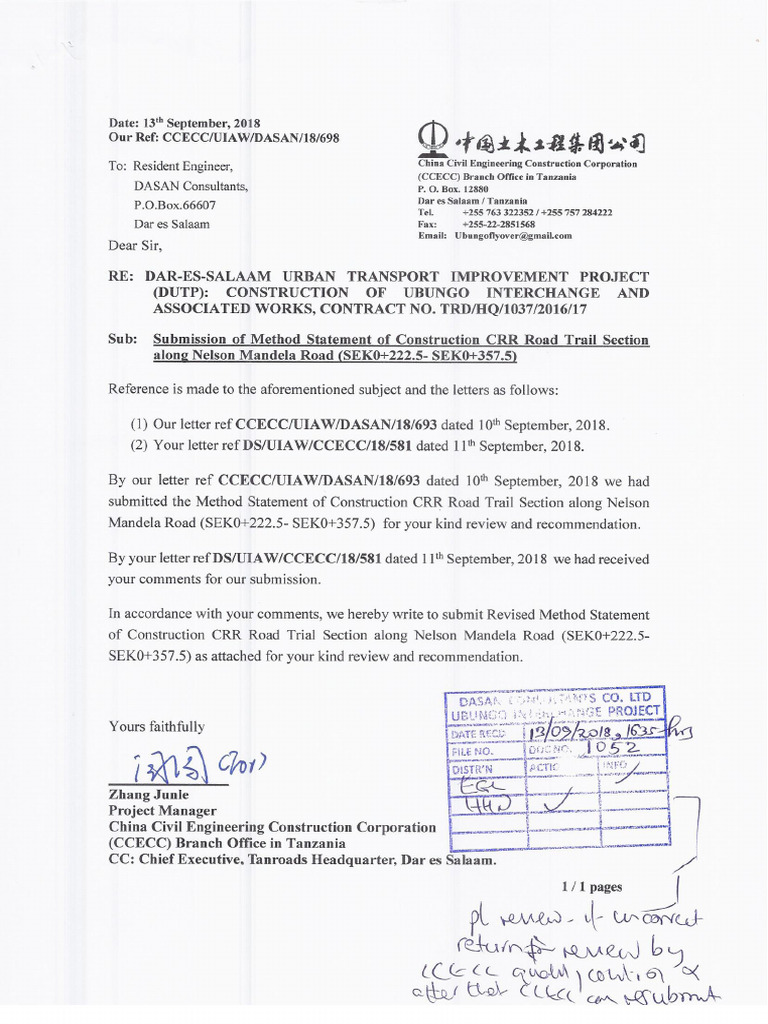 CCECC 698 - Submission of Method Statement Statement of Consntraction ...