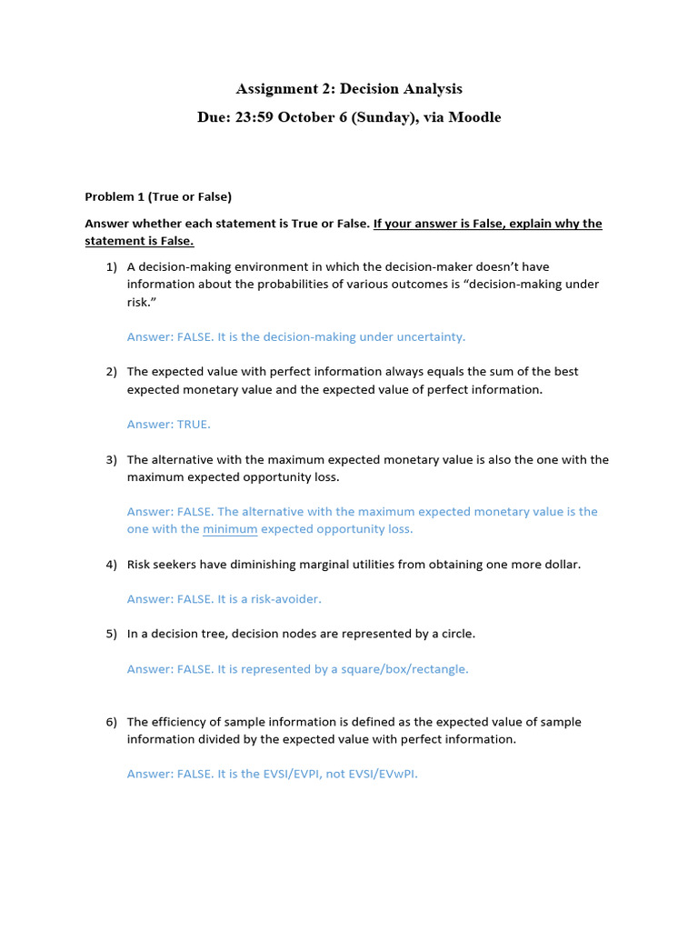Assignment2 - Decision - Analysis - With Solution | PDF | Expected Value | Probability Theory