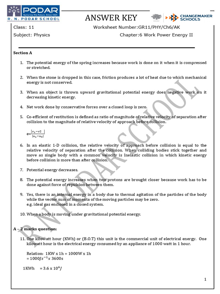 Ch6. Work Power Energy AK2 | PDF | Collision | Force