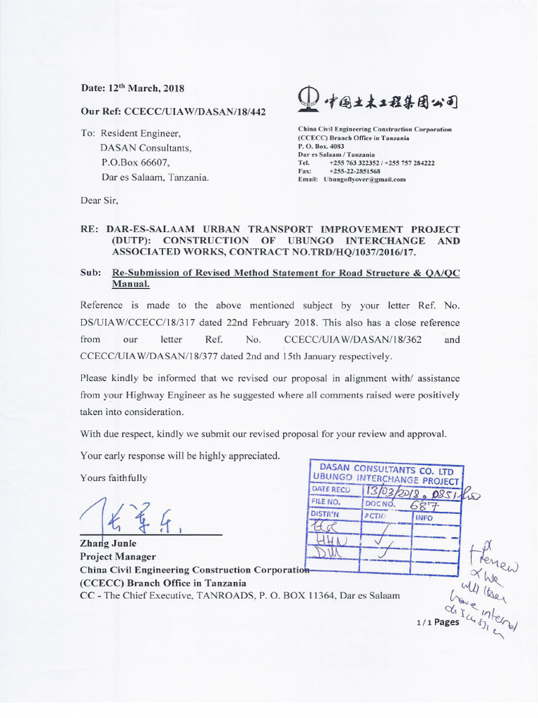 CCECC 442 - Re-Submission of Revised Method Statement For Road ...