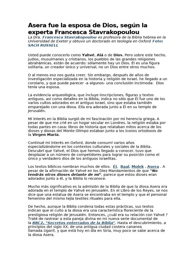 Asera Fue La Esposa de Dios | PDF | Yahvé | Biblia