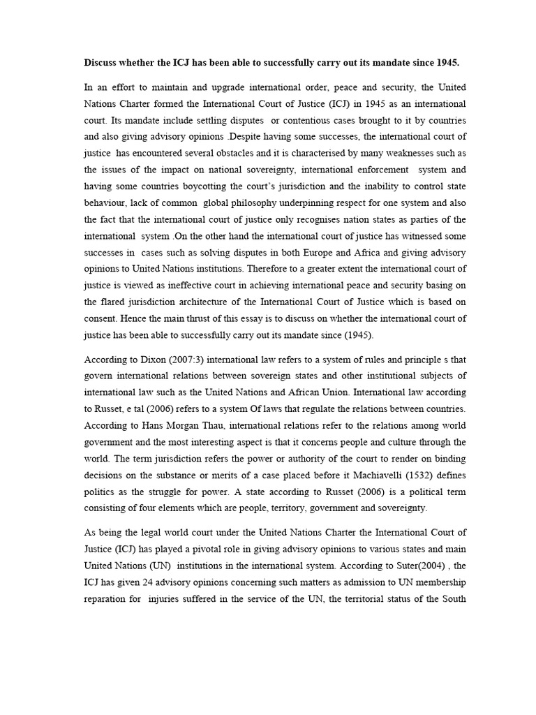 ICJ Effectiveness Since 1945: An Analysis | PDF | International Law ...