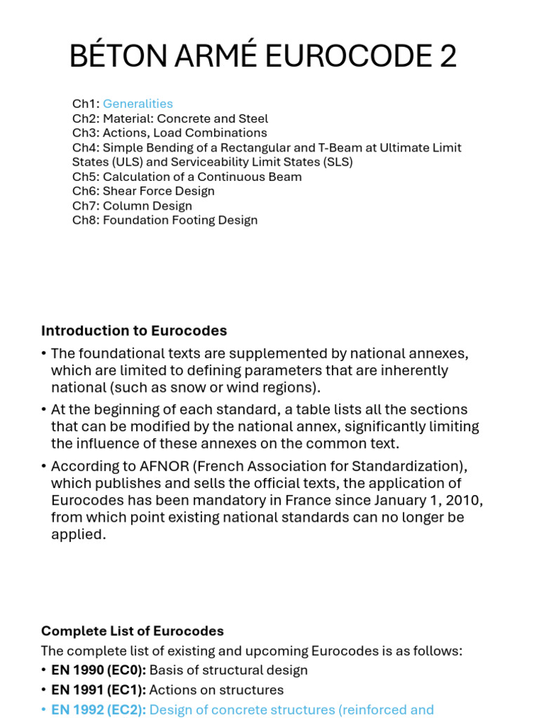 BÉTON ARMÉ EUROCODE 2 Chapter 1 | PDF | Reliability Engineering | Concrete