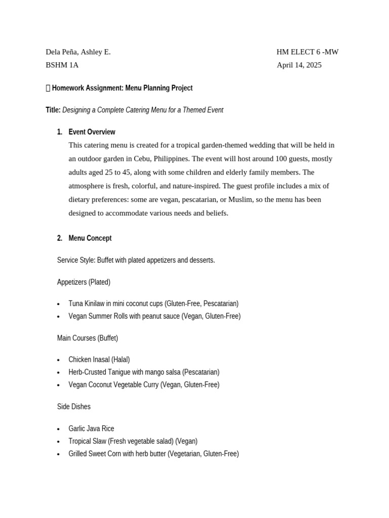 Menu Planning Assignment | PDF | Gluten Free Diet | Veganism