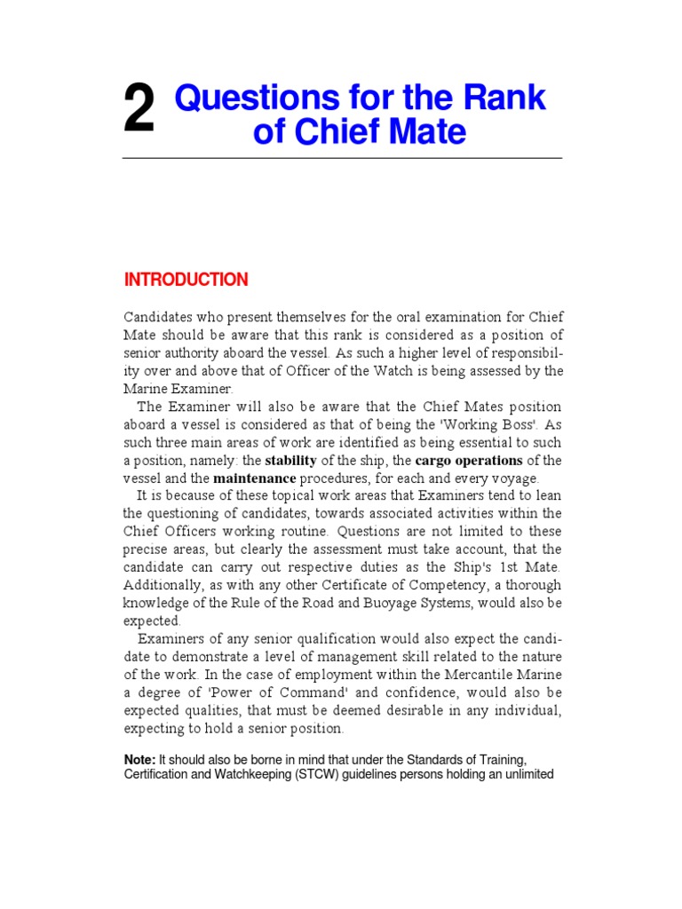 Chief Mate Oral Exam Questions Guide | PDF | Anchor | Sea Captain