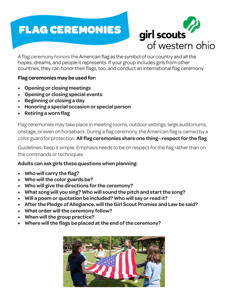 Girl Scout Flag Ceremony Guide | PDF | Flag | Flag Of The United States