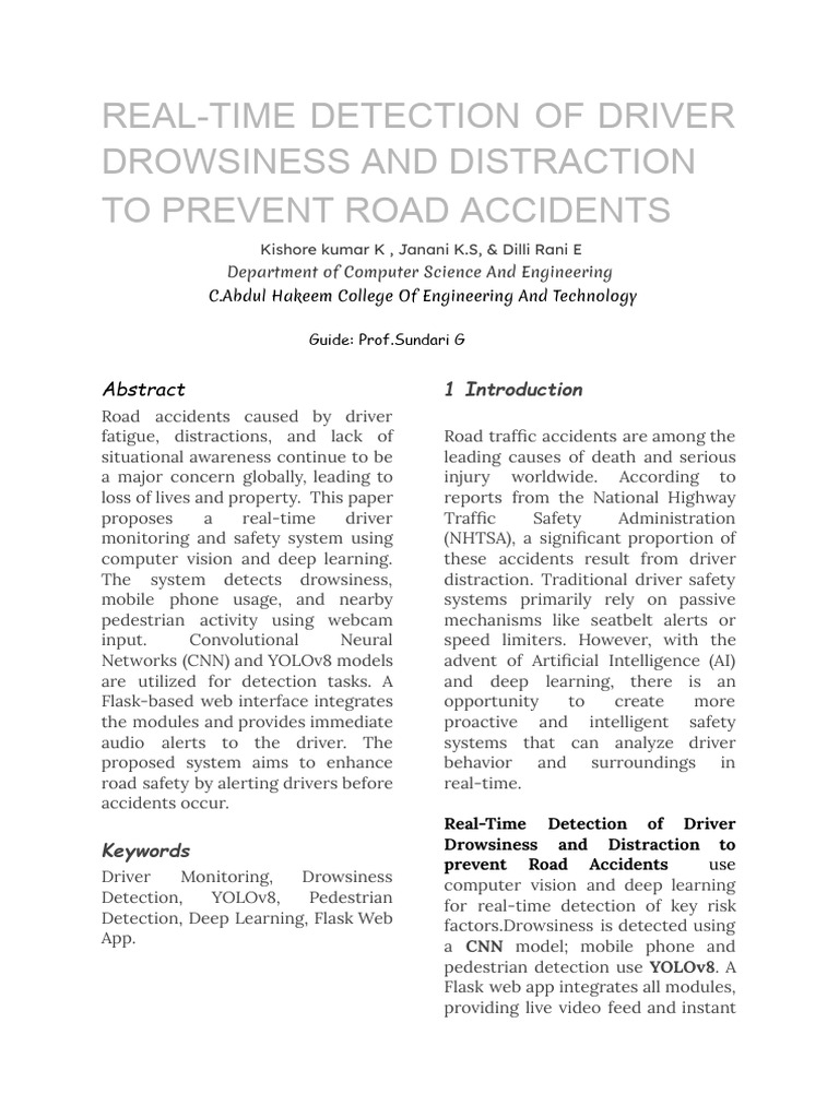 DROWSINESS DETECTION and DRIVER ASSISTANCE SYSTEM-1 | PDF | Traffic Collision | Deep Learning