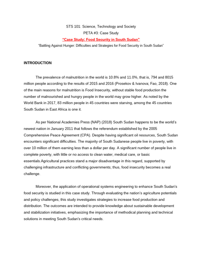 South Sudan Food Insecurity Case Study | PDF | Food Security | Malnutrition
