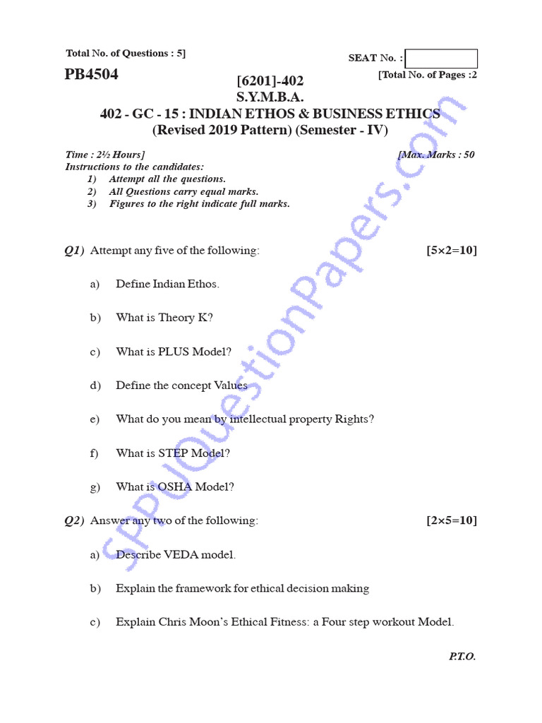 Postgraduate PG - Mba - Semester 4 - 2024 - May - Indian Ethos Business ...