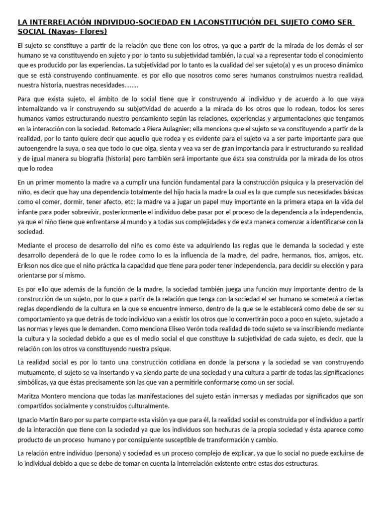 Individuo y Sociedad | PDF | Sociedad | Realidad