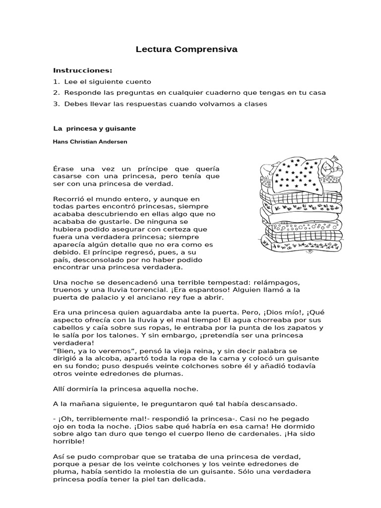 Lectura Comprensiva La Princesa y El Guisante | PDF