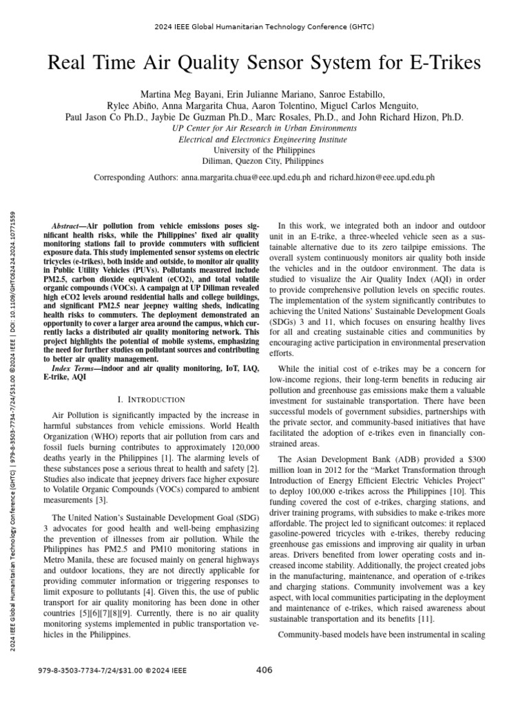 Real Time Air Quality Sensor System For E-Trikes | PDF | Air Pollution ...