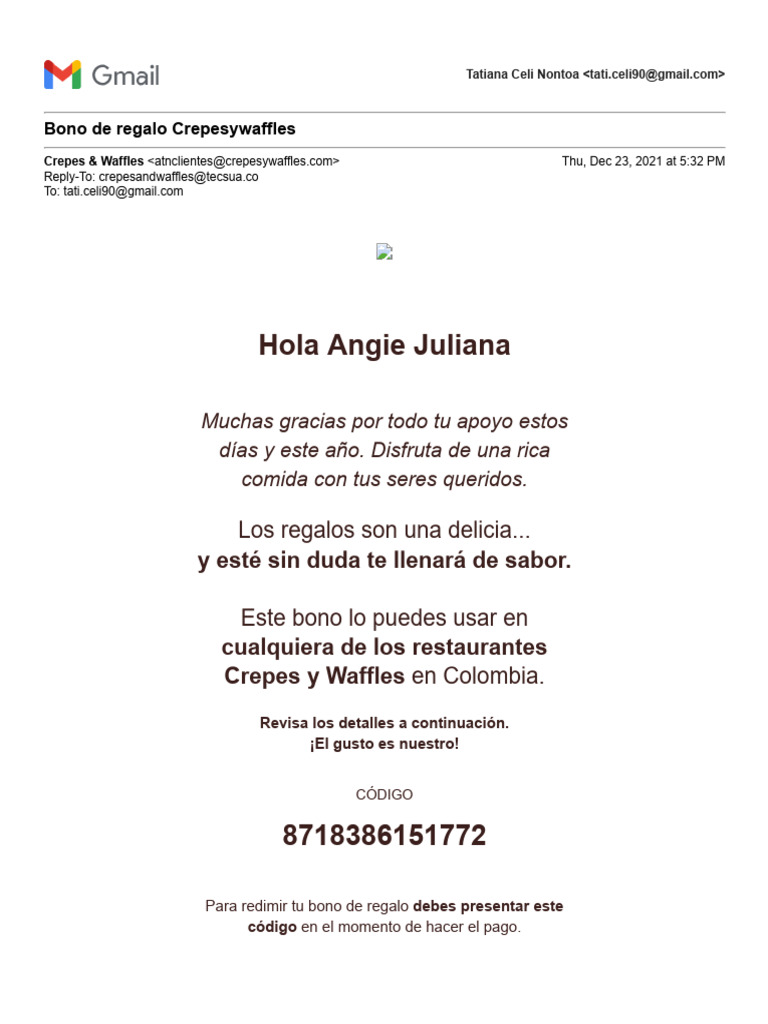 Angie - Bono de Regalo Crepesywaffles | PDF