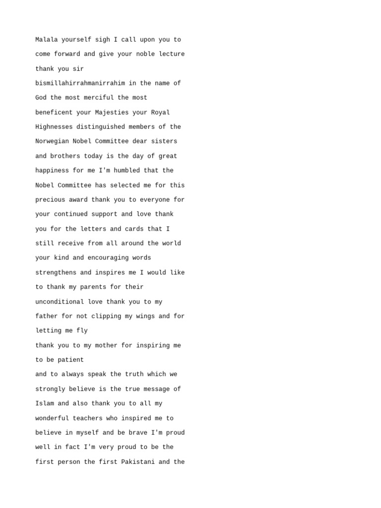 (English (Auto-Generated) ) Malala Yousafzai - Nobel Peace Prize ...