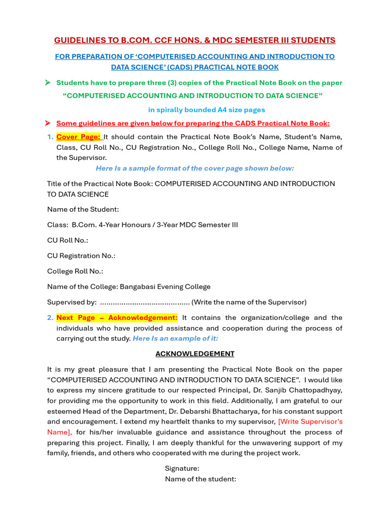 CADS Practical Note Book Preparation Guidelines | PDF | Databases | Microsoft Excel