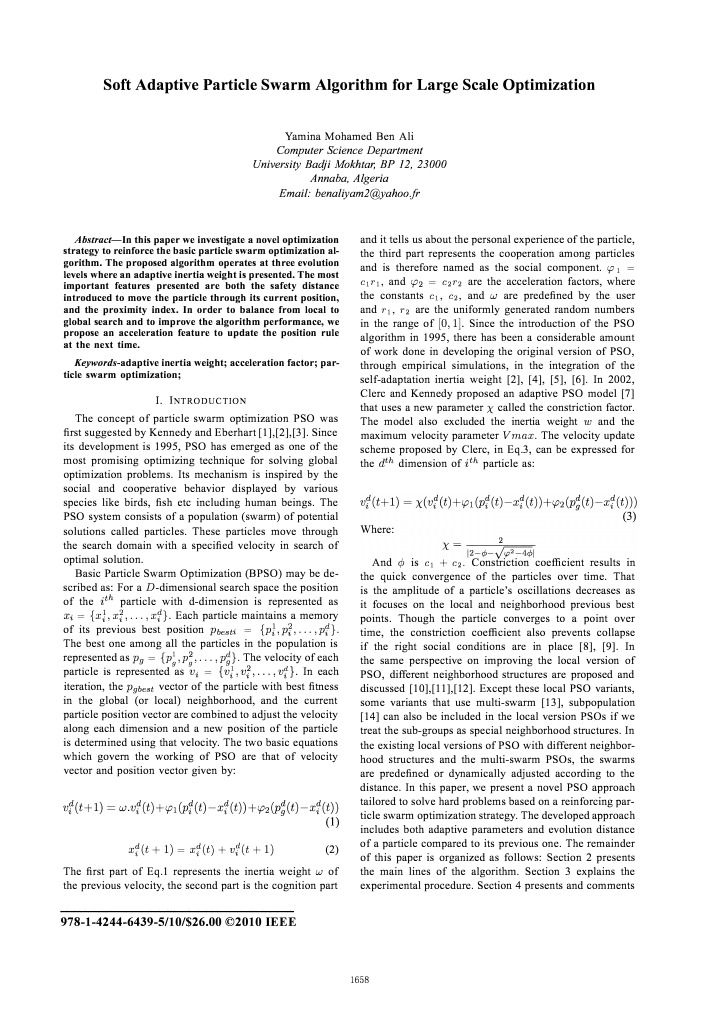 Vmax.: Soft Adaptive Particle Swarm Algorithm For Large Scale Optimization | PDF | Mathematical ...