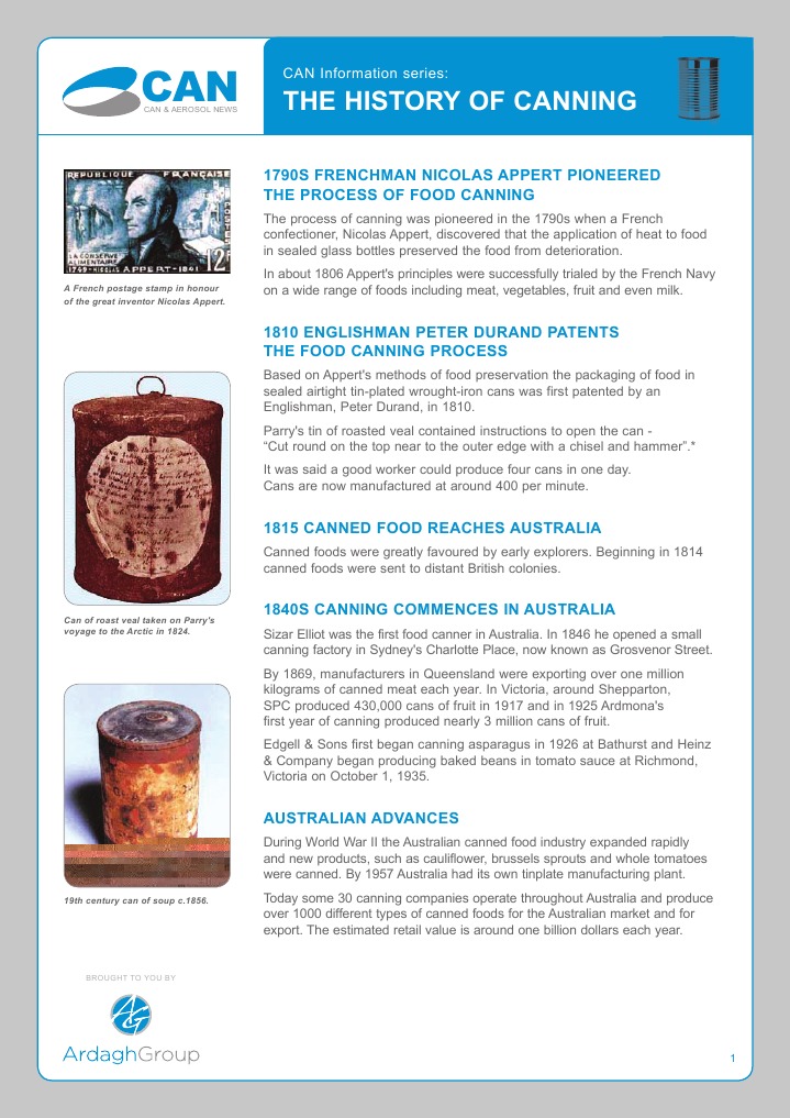 1790s Frenchman Nicolas Appert Pioneered The Process of Food Canning ...