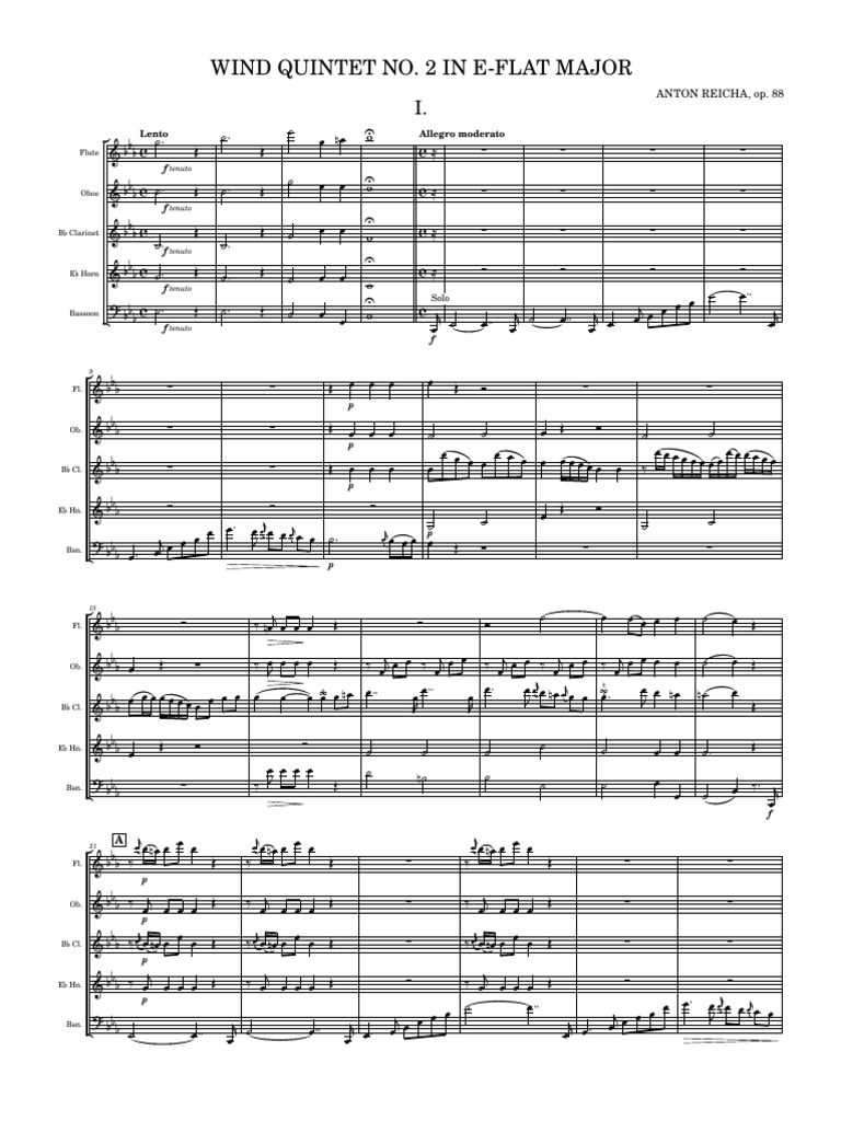 REICHA-Wind Quintet in Eb major | PDF | Musical Instruments | Chamber Music