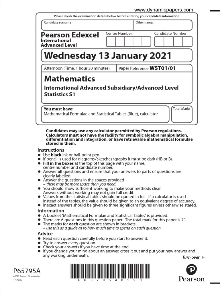 Statistics S1 Exam Instructions | PDF | Statistical Theory ...