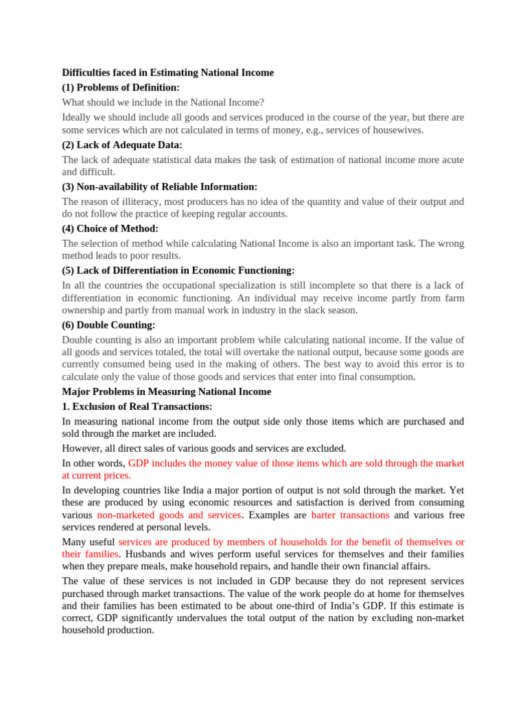 Challenges in Measuring National Income | PDF | Measures Of National ...