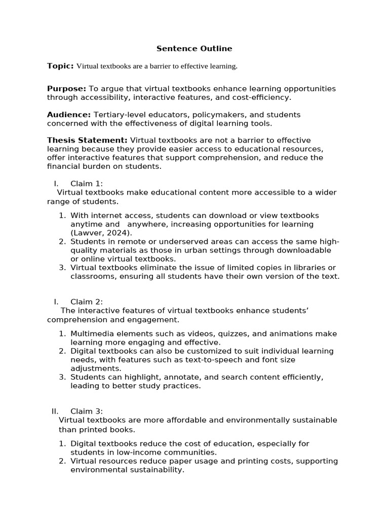 Sentence Outline Format For Assisgnment 2 | PDF | Textbook | Human ...