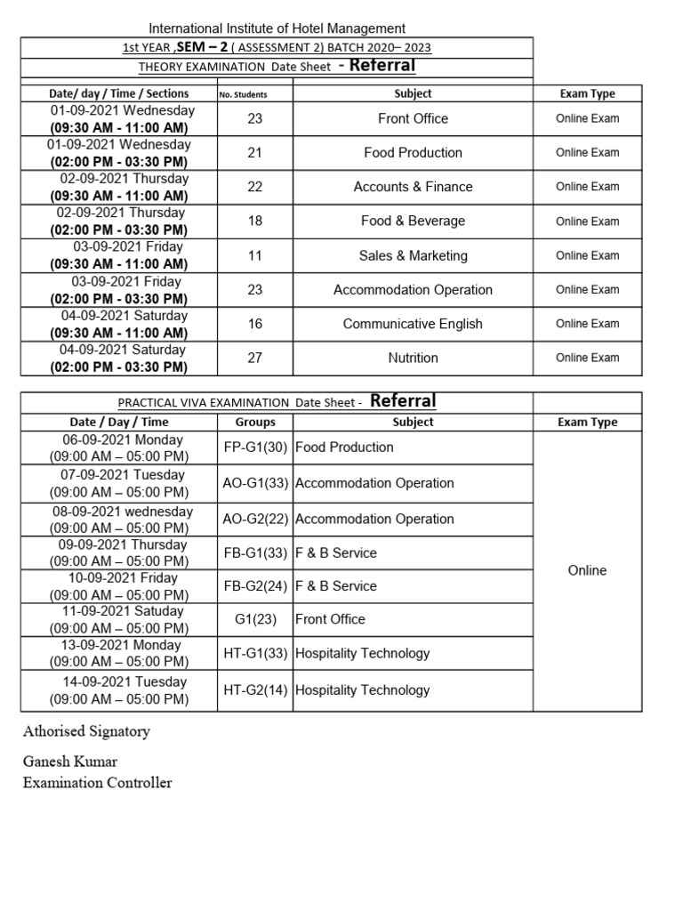 Referral Exam Schedule 2021 | PDF