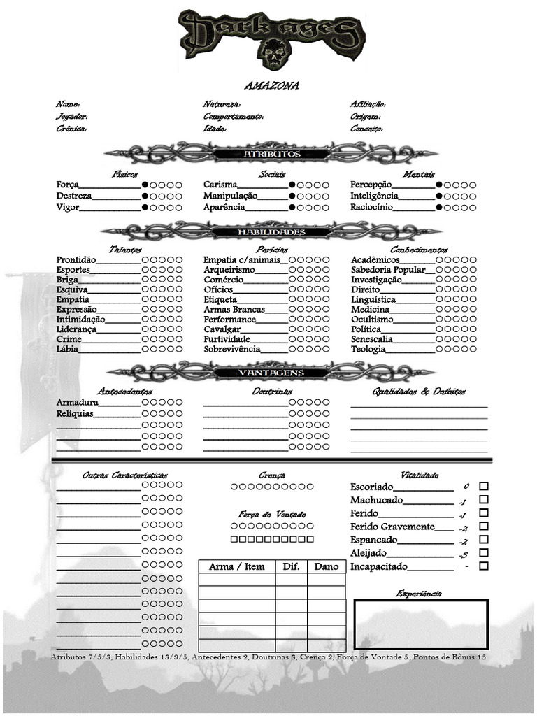 Ficha de Amazona - Dark Ages - by Arcano | PDF
