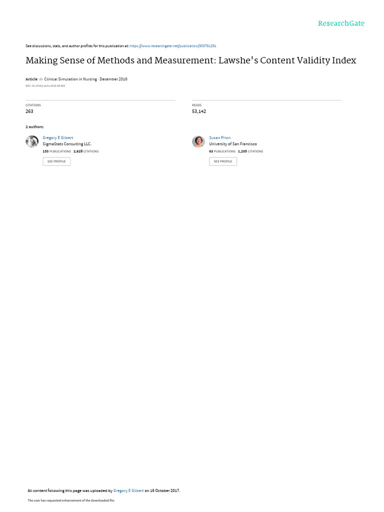 Making Sense of Methods and Measurement Lawshes Content Validity Index | PDF | Validity ...
