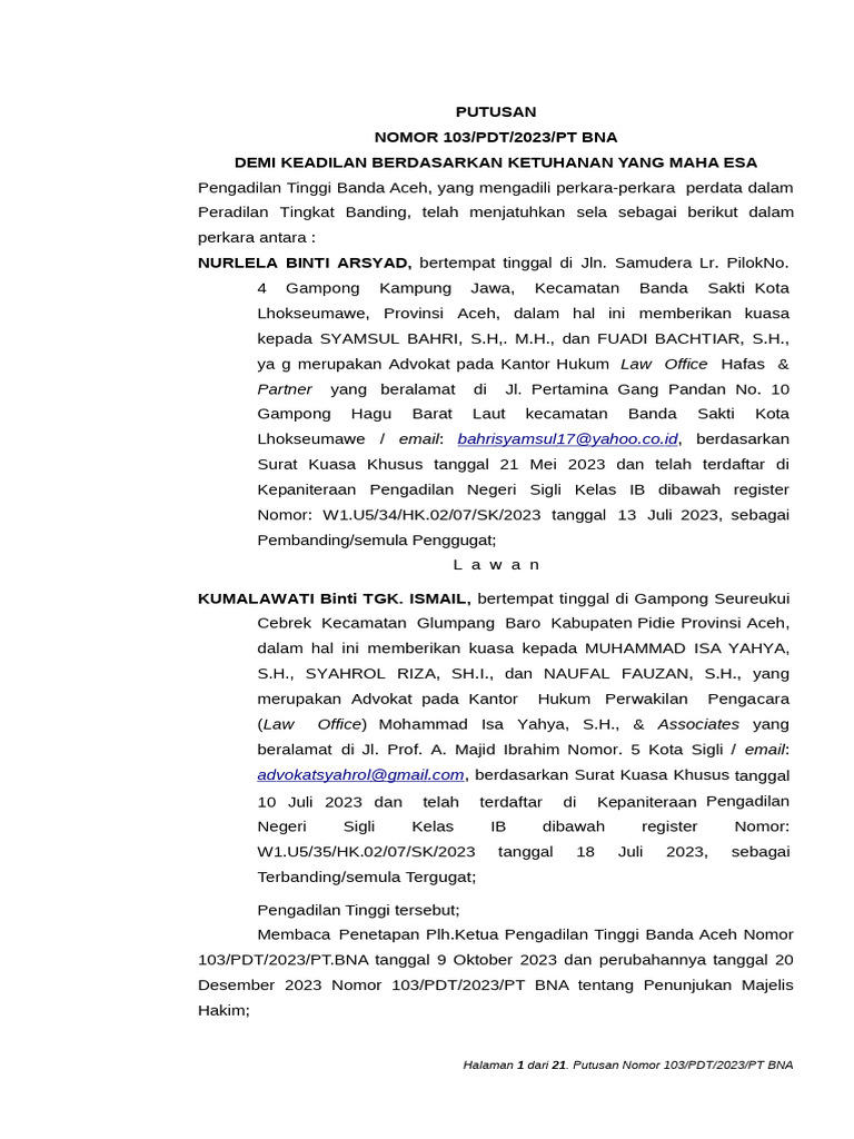 salinan_putusan_103_PDT_2023_PT_BNA sigli | PDF
