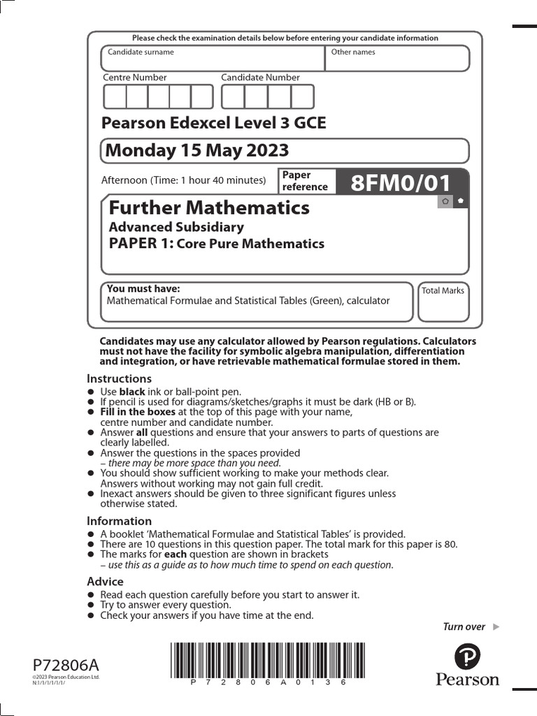 June 2023 Further Mathematics Paper 1 | PDF | Mathematics | Applied ...
