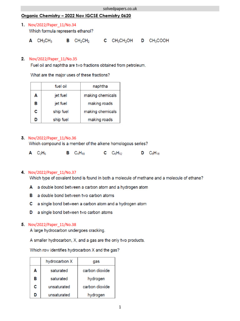 2022N Organic Chemistry IGCSE Chem 0620 | PDF