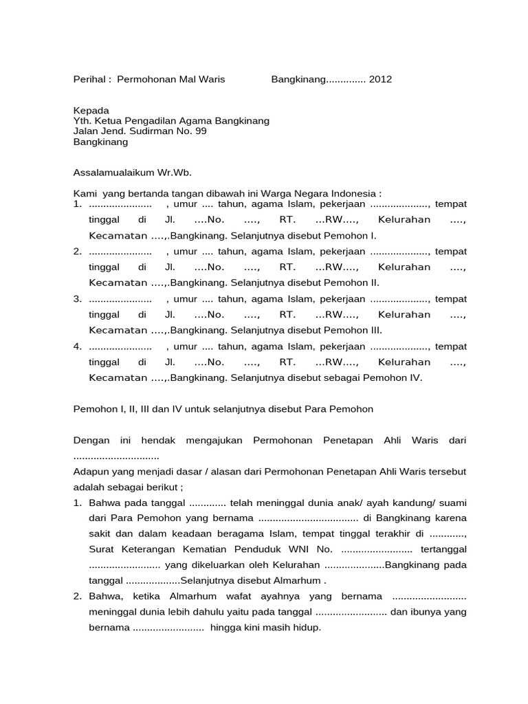 Permohonan Penetapan Ahli Waris | PDF