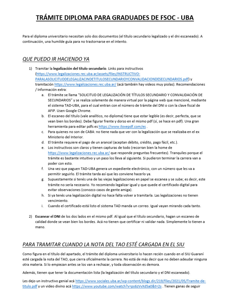Guía para tramitar diploma UBA FSOC | PDF
