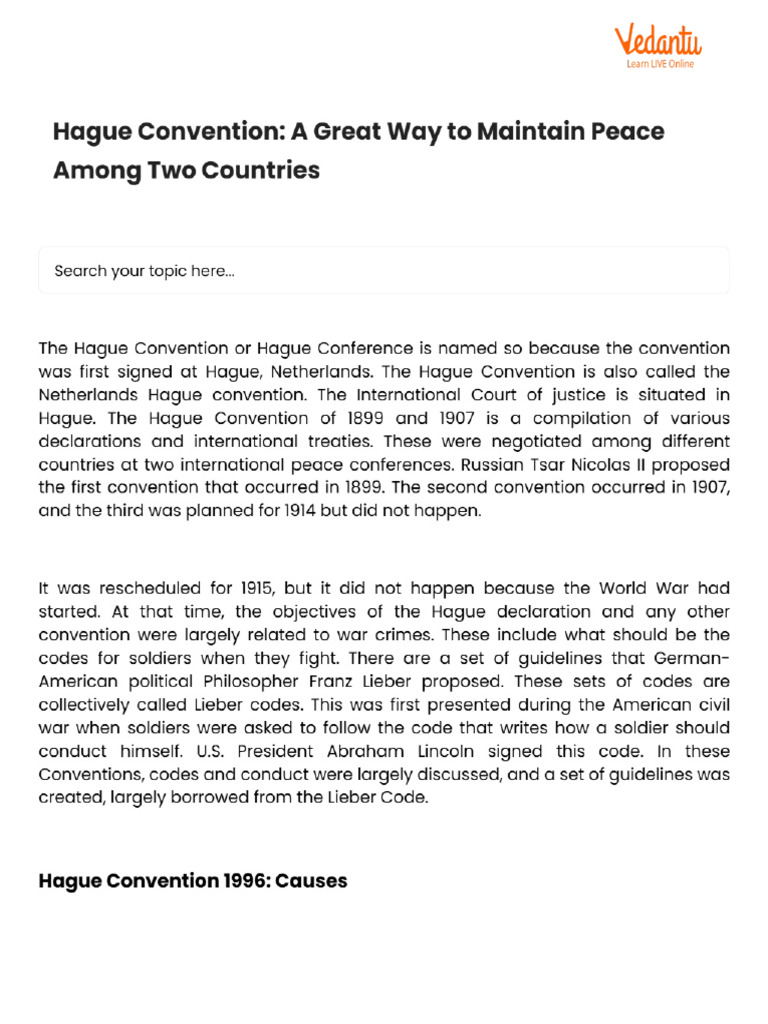 Hague Convention - A Great Way To Maintain Peace Among Two Countries | PDF
