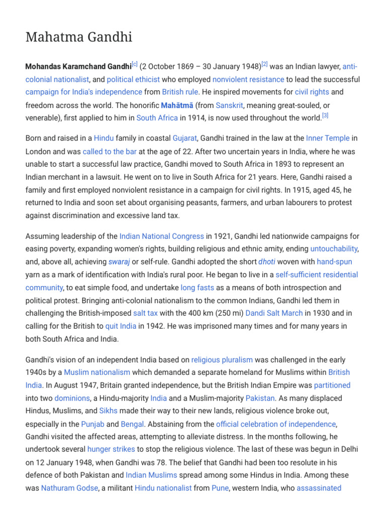 Mahatma Gandhi - Wikipedia | PDF | Mahatma Gandhi | British Raj