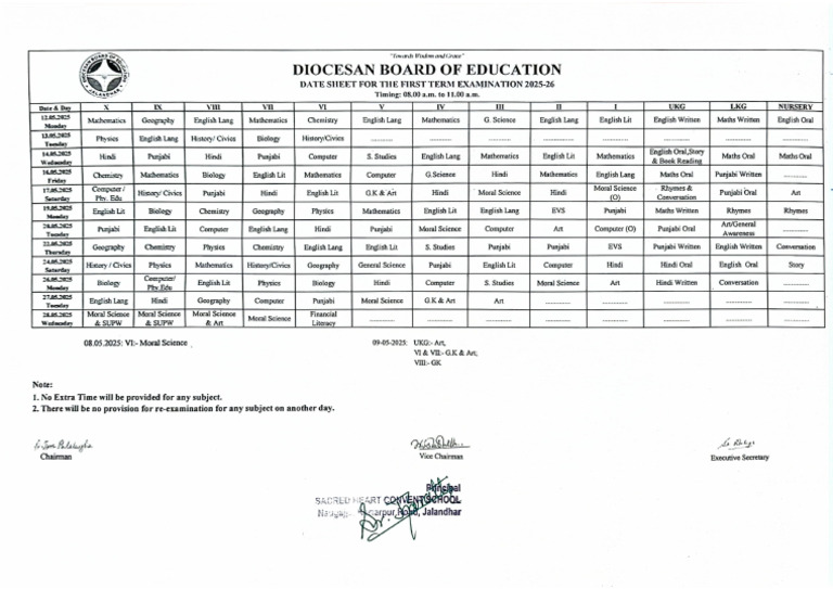 First Term Datesheet Pdf