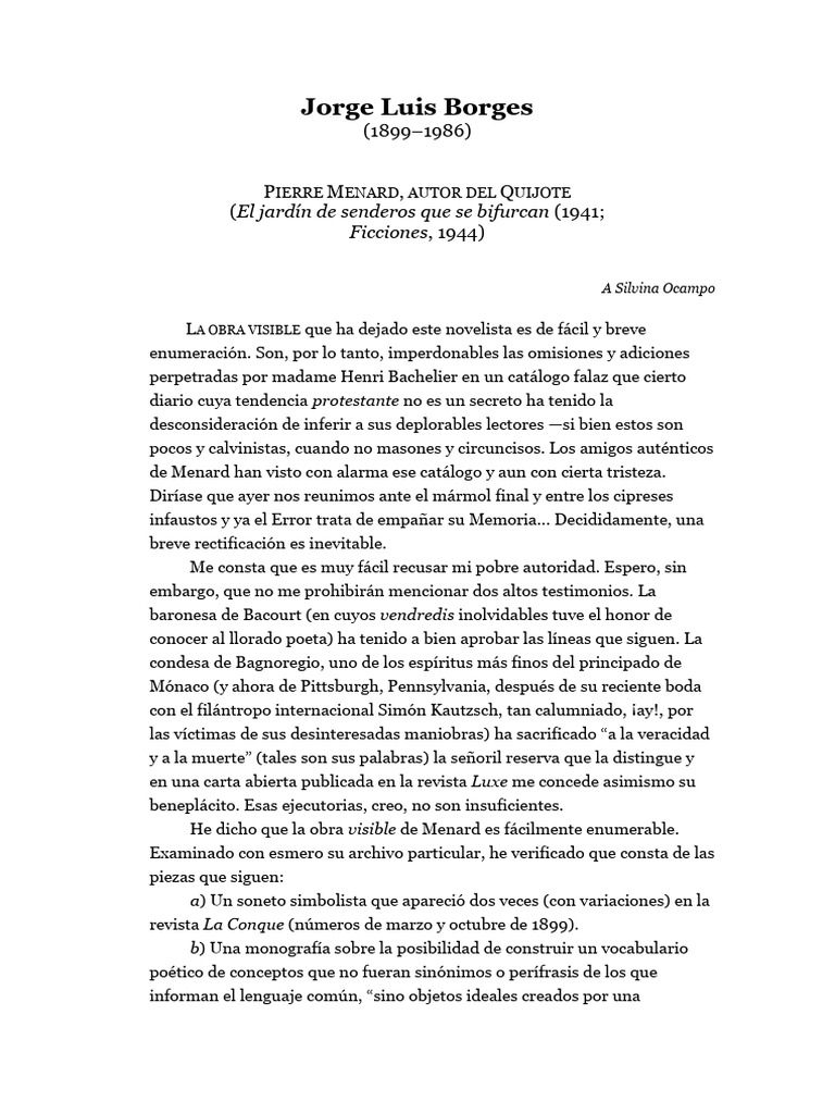 Jorge Luis Borges - Pierre Menard, Autor Del Quijote | PDF | Don ...