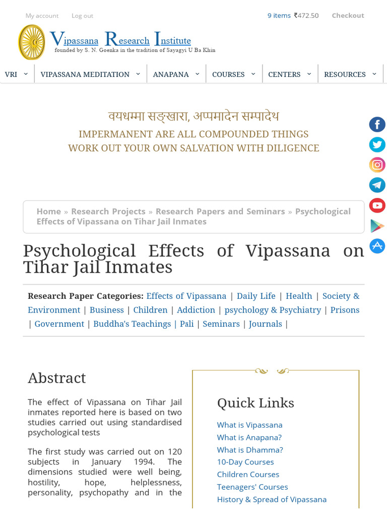 Psychological Effects of Vipassana On Tihar Jail Inmates - Vipassana ...