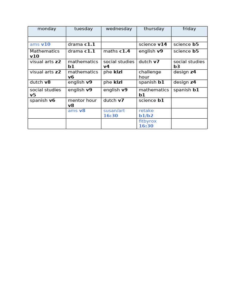 Timetable Gr8 | PDF