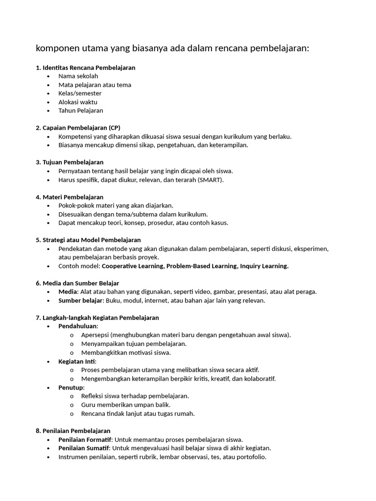 Contoh Format Rencana Pembelajaran - RPP 2025 | PDF