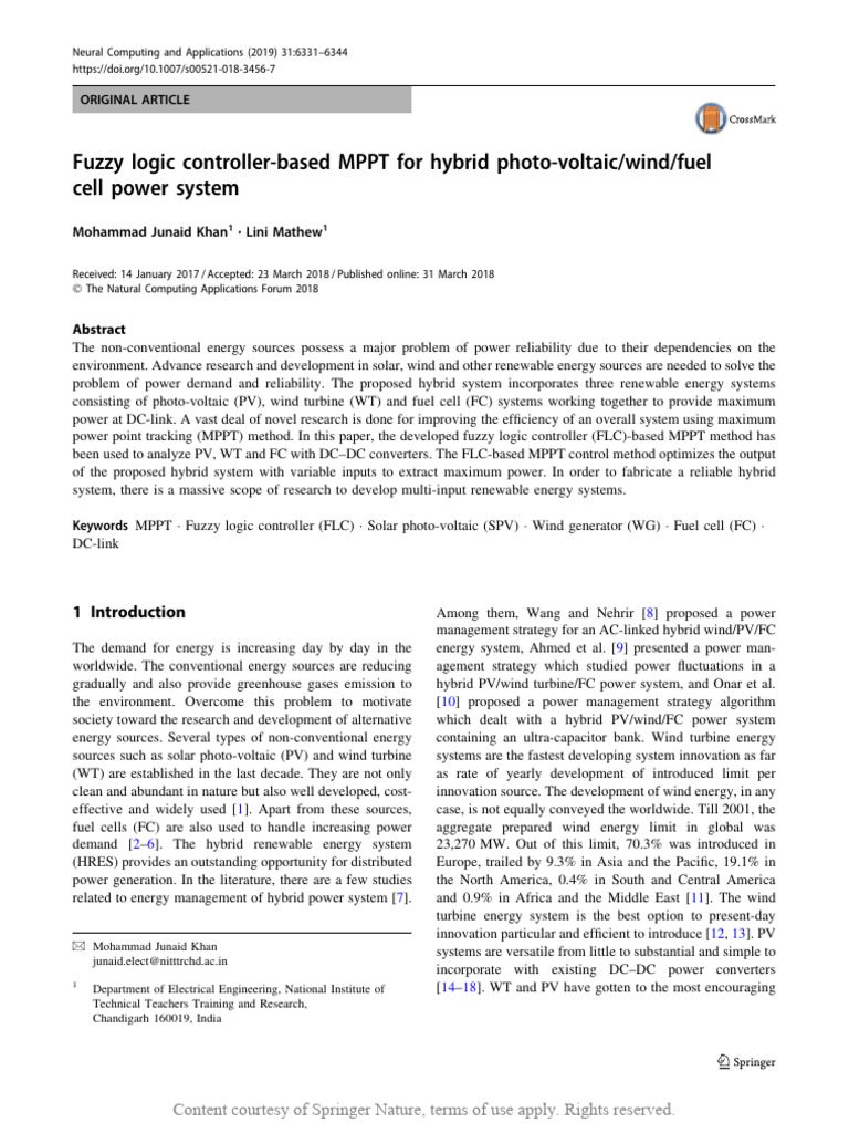 Fuzzy Logic Controller-based MPPT for Hybrid Photo | PDF | Photovoltaics | Diffusion