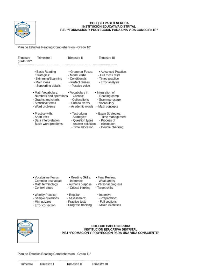 Plan Reding Comprehension | PDF | Reading Comprehension | Linguistics