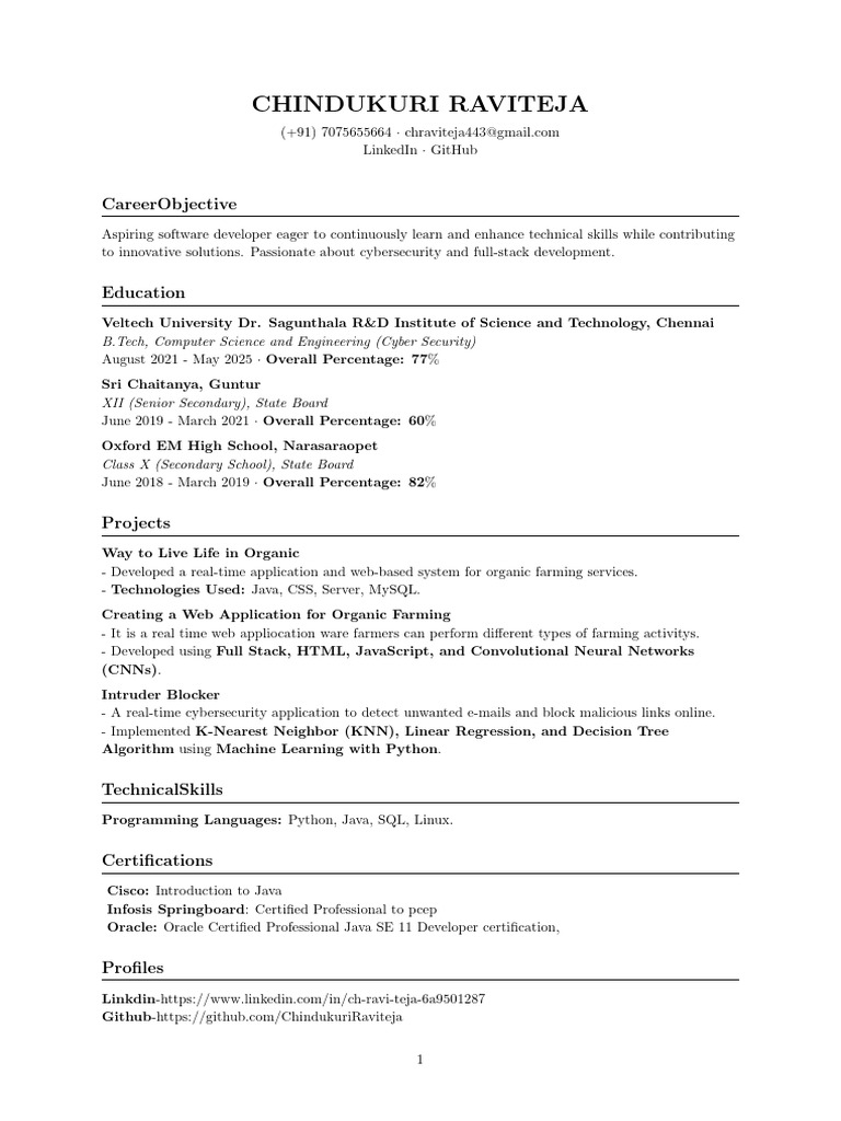 Chindukuri Raviteja: Careerobjective | PDF