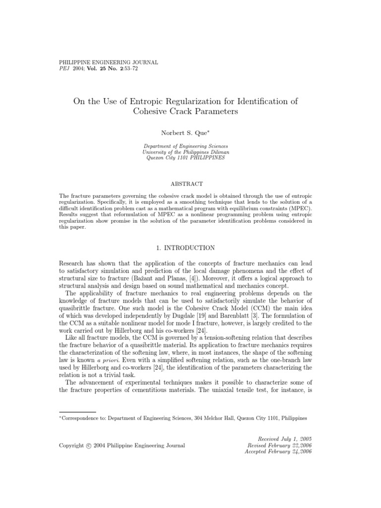 On The Use of Entropic Regularization For Identification of Cohesive Crack Parameters | PDF ...
