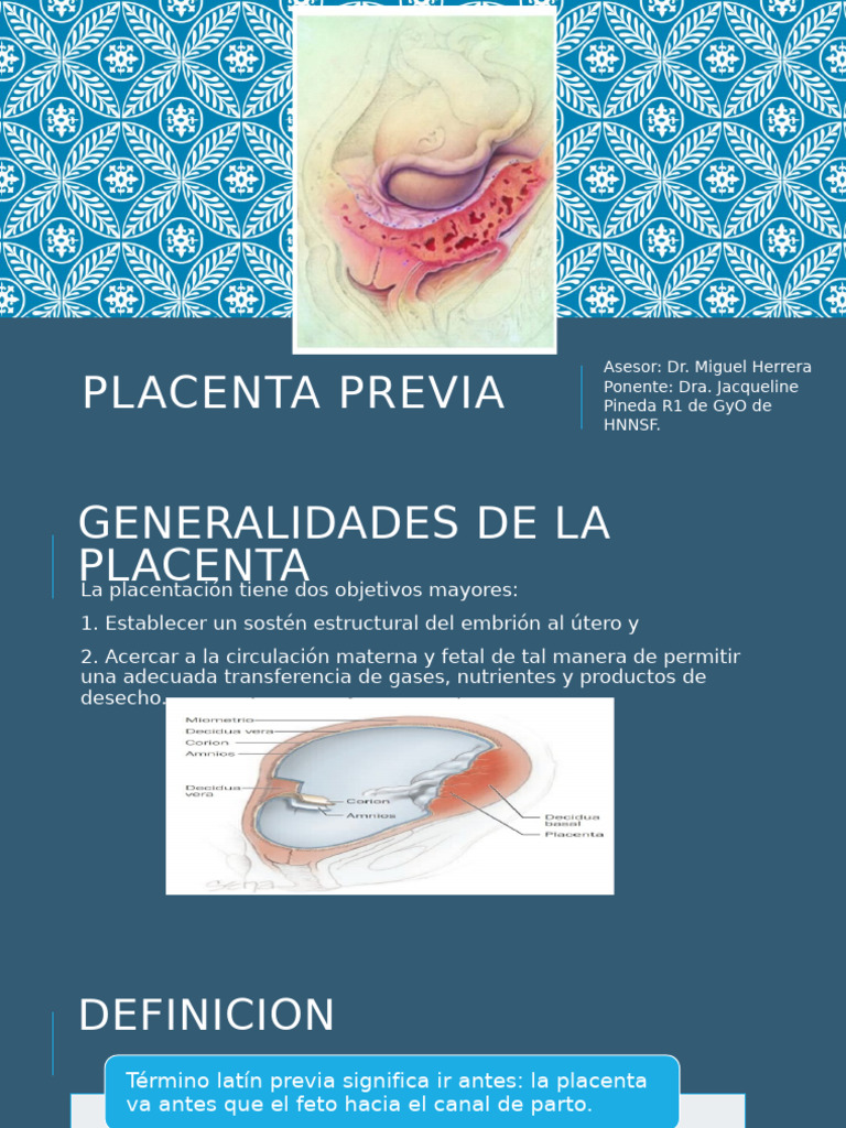 Manejo y diagnóstico de placenta previa | PDF | Placenta | El embarazo