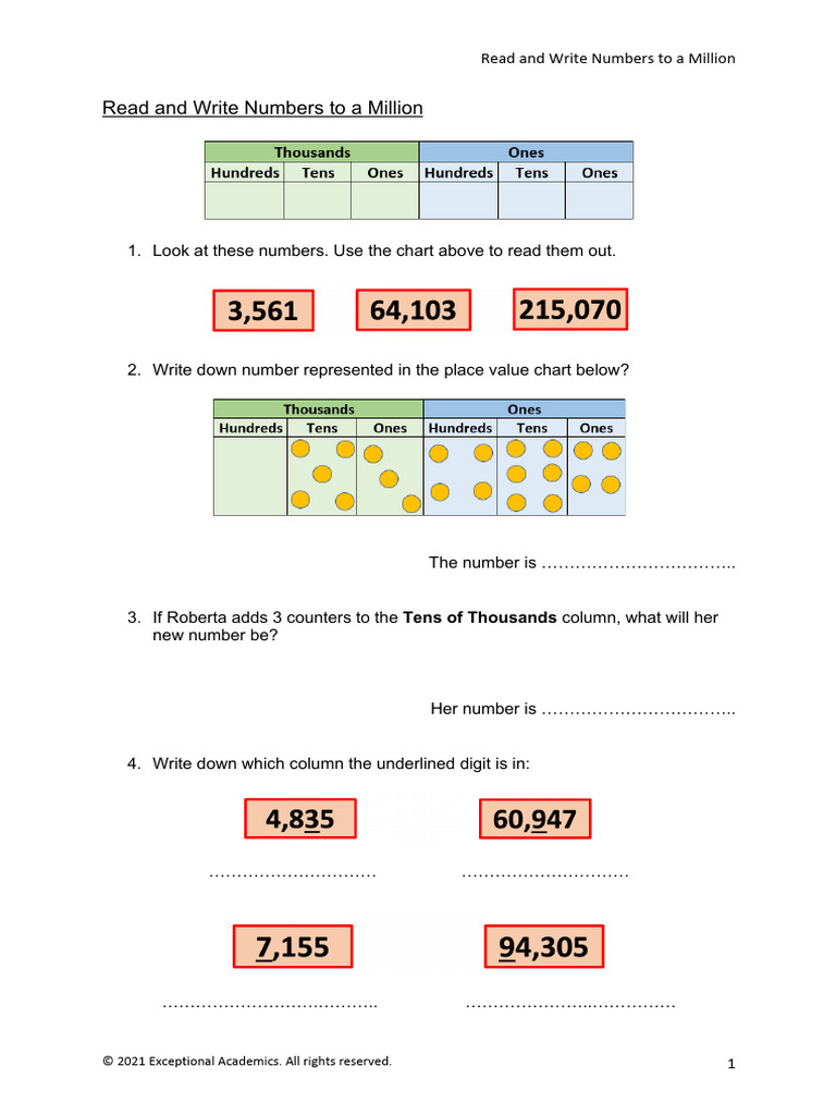Writing Numbers to One Million | PDF