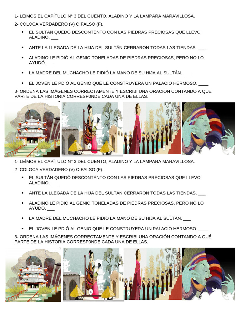 Actividad Adaptada Cap 3 Aladino y La Lámpara | PDF