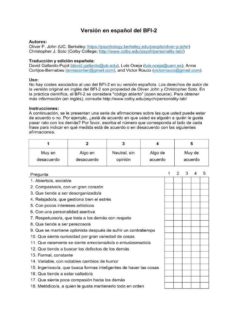 Spanish BFI-2 Form | PDF